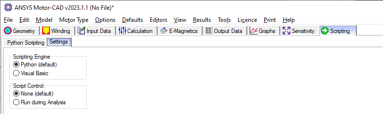 Motor CAD Internal Scripting Tab Pymotorcad core
